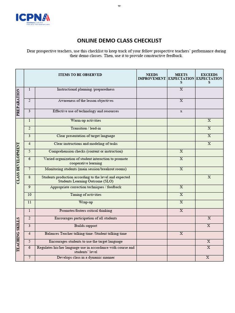 Online Demo Class Checklist | PDF | Teachers | Cognitive Science