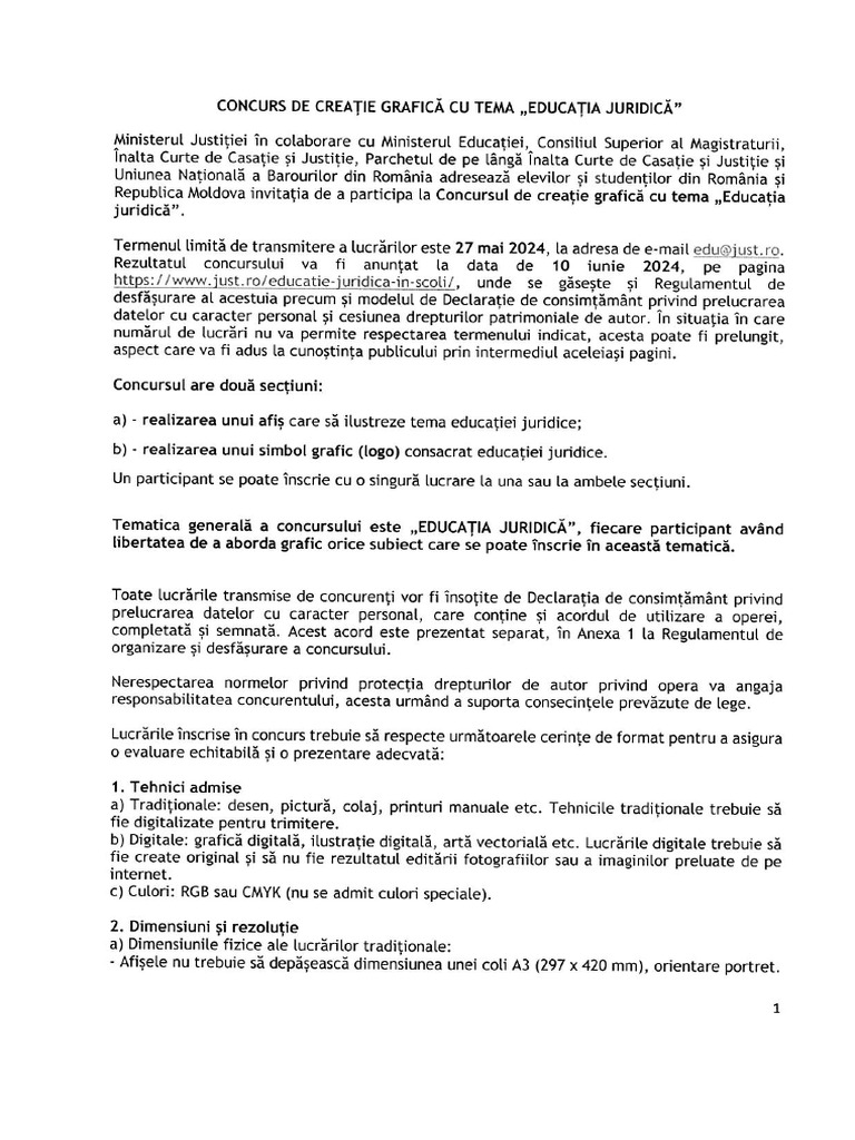 Anunt Concurs de Grafica Privind Educatia Juridica | PDF