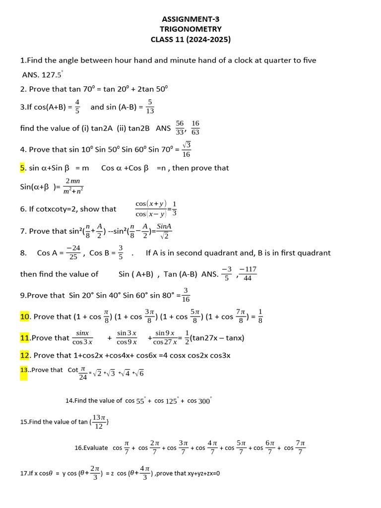 Trigonometry Class 11 (2024 2025) | PDF | Euclid | Combinatorics