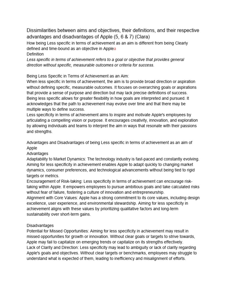 Aims vs Objectives in Apple's Strategy | PDF | Strategic Management | Goal