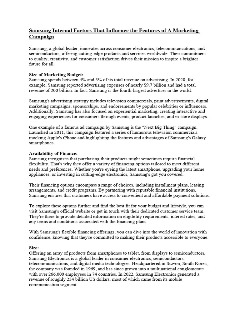 Samsung Internal and External Factors That Influence The Features of A ... Samsung Internal and External Factors That Influence The Features of A ...