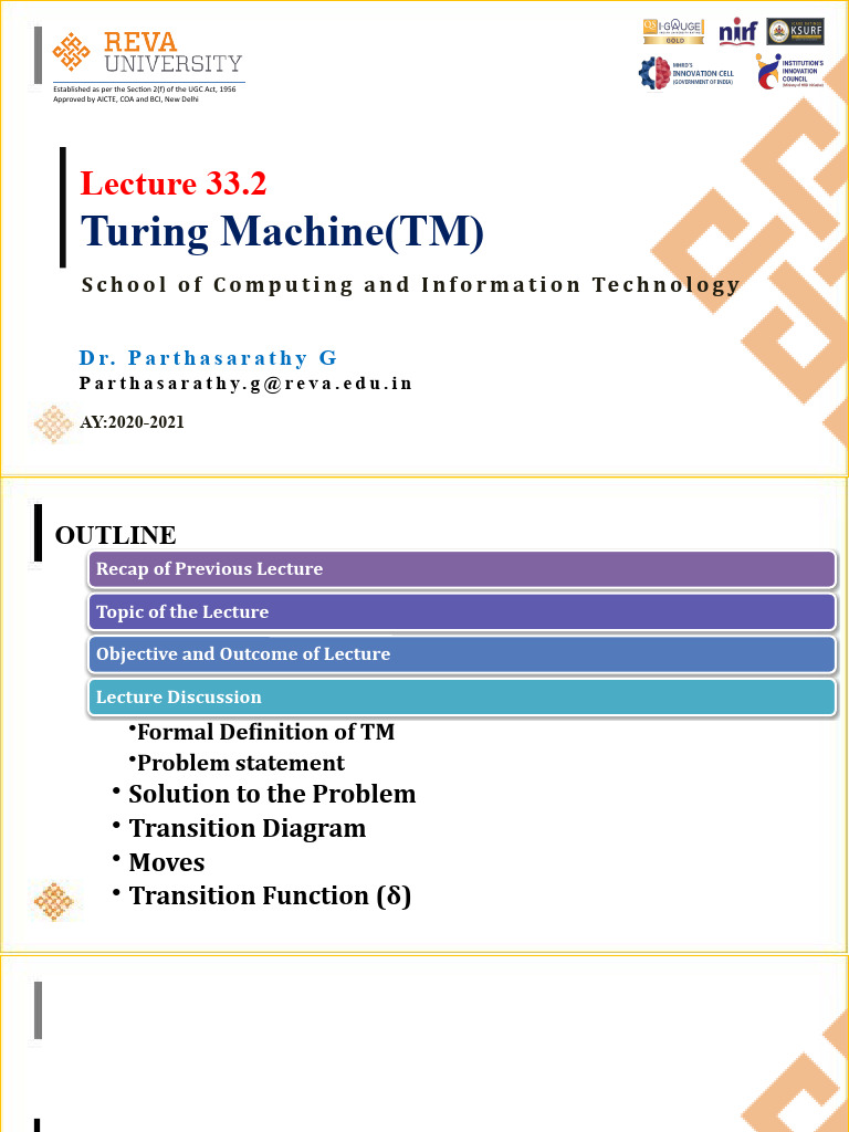 Fafl-Final-Lecture 33.2 TM Example | PDF | Theoretical Computer Science | Mathematical Logic