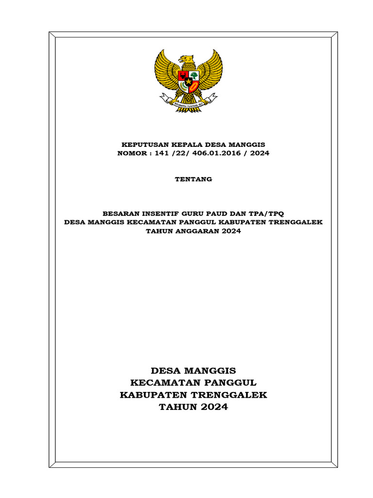 SK Insentif Guru PAUD & TPA | PDF