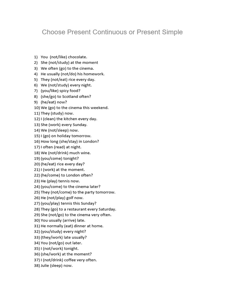Choose Present Continuous or Present Simple | PDF