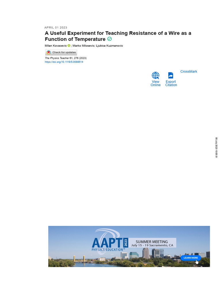 A Useful Experiment for Teaching Resistance of a Wire as a Function of Temperature | PDF ...