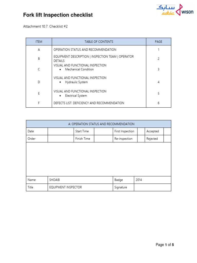 Forklift Inspection Checklist Guide | PDF | Elevator | Forklift