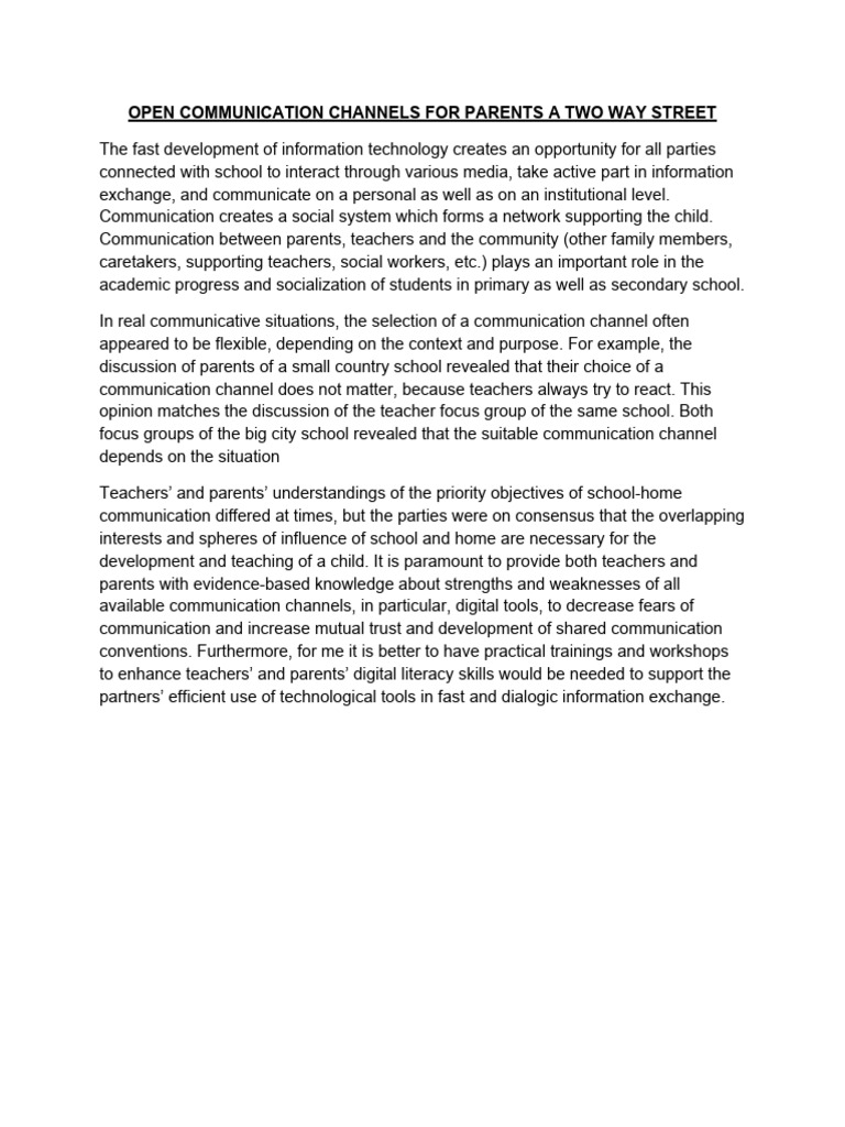 Open Communication Channels For Parents A Two Way Street | PDF | Social ... Open Communication Channels For Parents A Two Way Street | PDF | Social ...