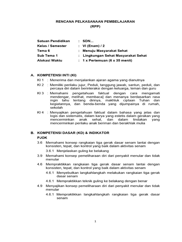 Kelas 6 RPP Tema 6 | PDF