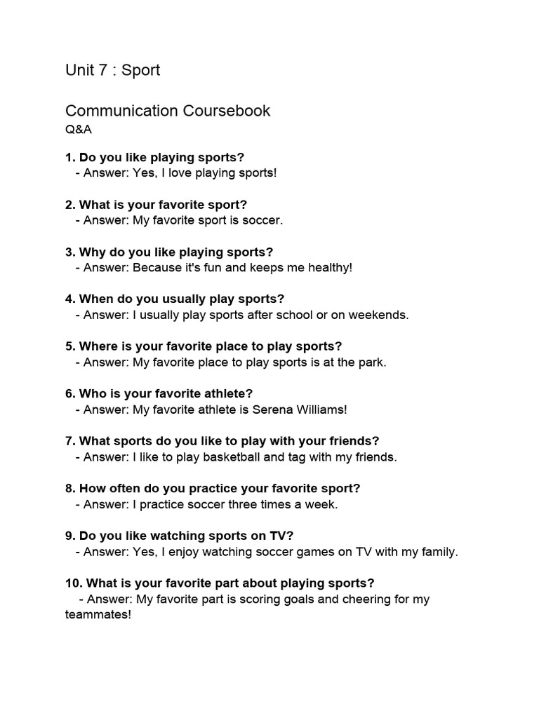 Unit 7 - Sport | PDF