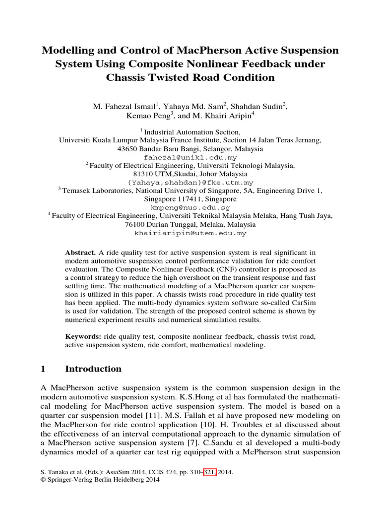Modelling and Control of MacPherson Active Suspension System Using Composite Nonlinear Feedback ...