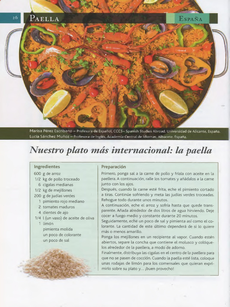 Receta auténtica de paella española | PDF | Alimentos | Cocina
