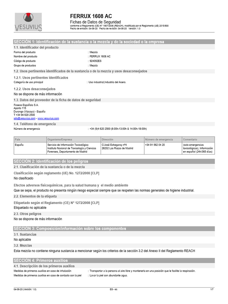 Ferrux 1608 Ac-924092es-Vesuvius - SDS - Eu-Es - Es-1.0 | PDF ...