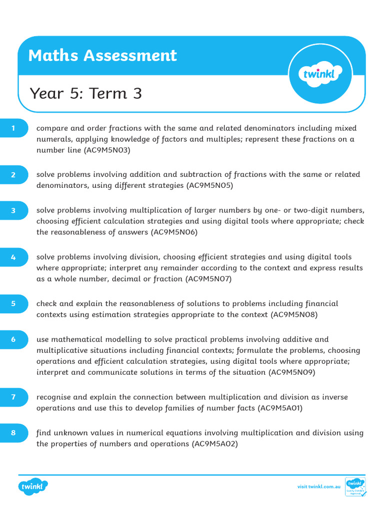 Year 5 Term 3 Maths Assessment | PDF | Numbers | Multiplication
