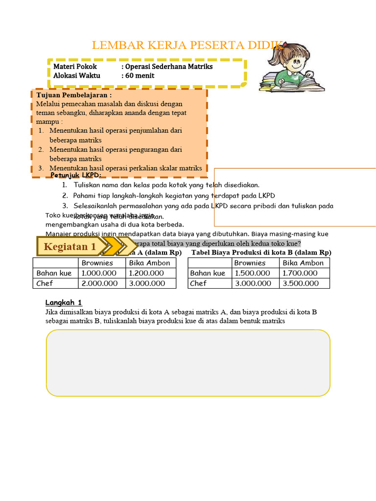 LKPD Matriks (Operasi Sederhana Pada Matriks) | PDF | Metode & Bahan Ajar