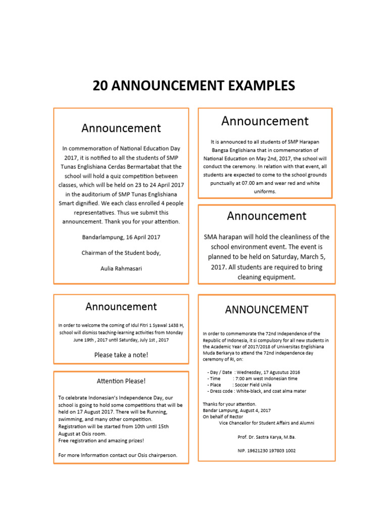 20 ANNOUNCEMENT EXAMPLES | PDF