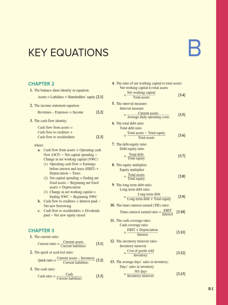 Key Financial Equations and Ratios | PDF | Equity (Finance) | Working ...