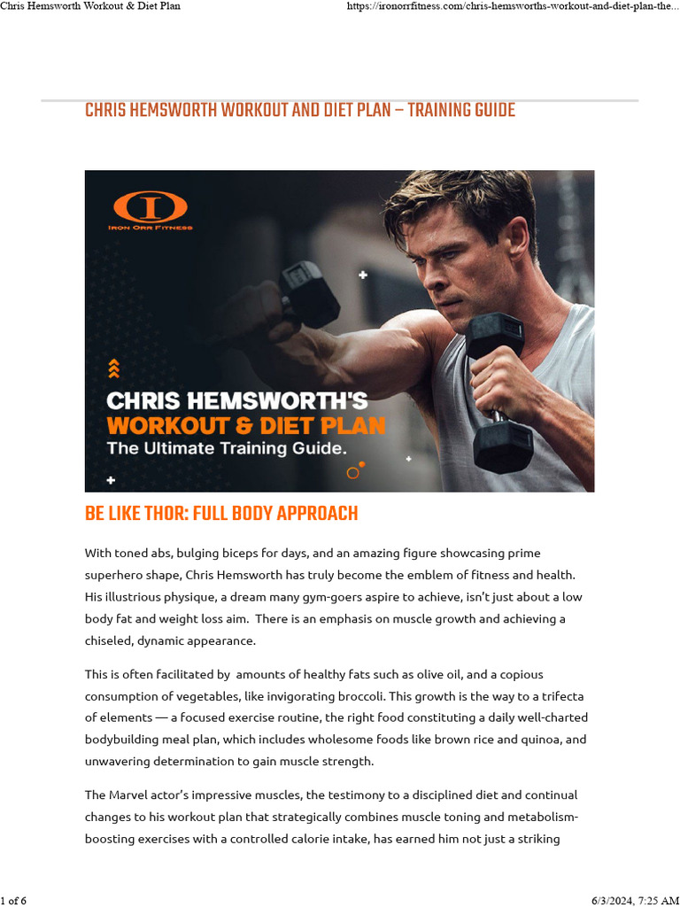 Chris Hemsworth's Thor Workout & Diet | PDF | Dieting | Physical Fitness