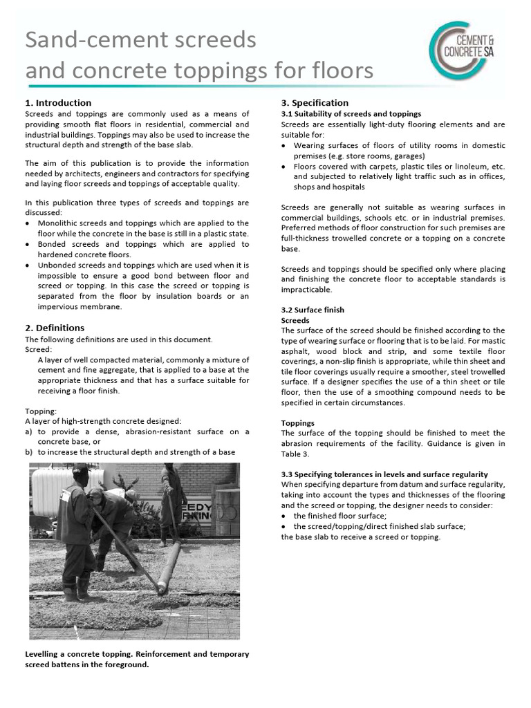 Sand Cement Screeds and Concrete Toppings for Floors 2021 | PDF ...