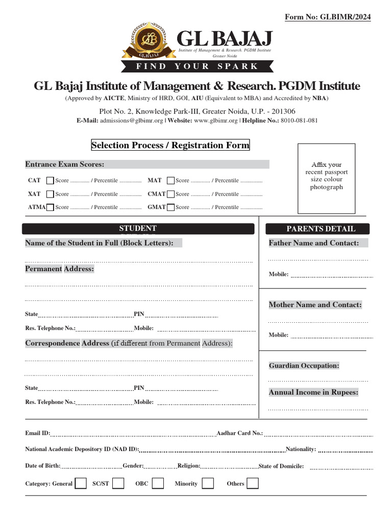 PGDM Registration Form 2024 | Download Free PDF | Master Of Business Administration