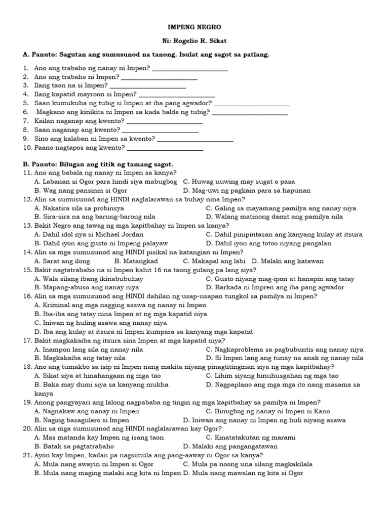 Impeng Negro Activity | PDF