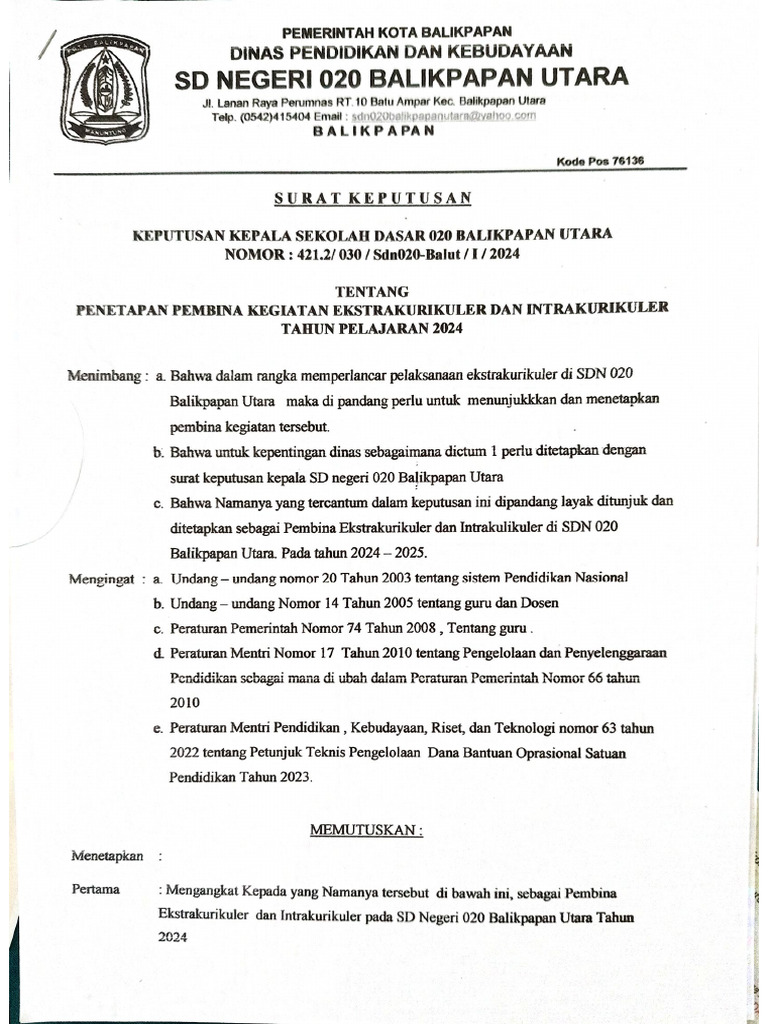 Dokumen SK Ekskul | PDF