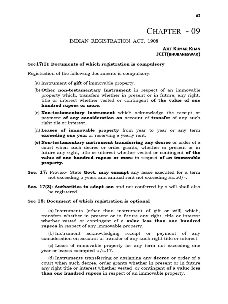 Indian Registration Act 1908 Overview | PDF | Will And Testament ...
