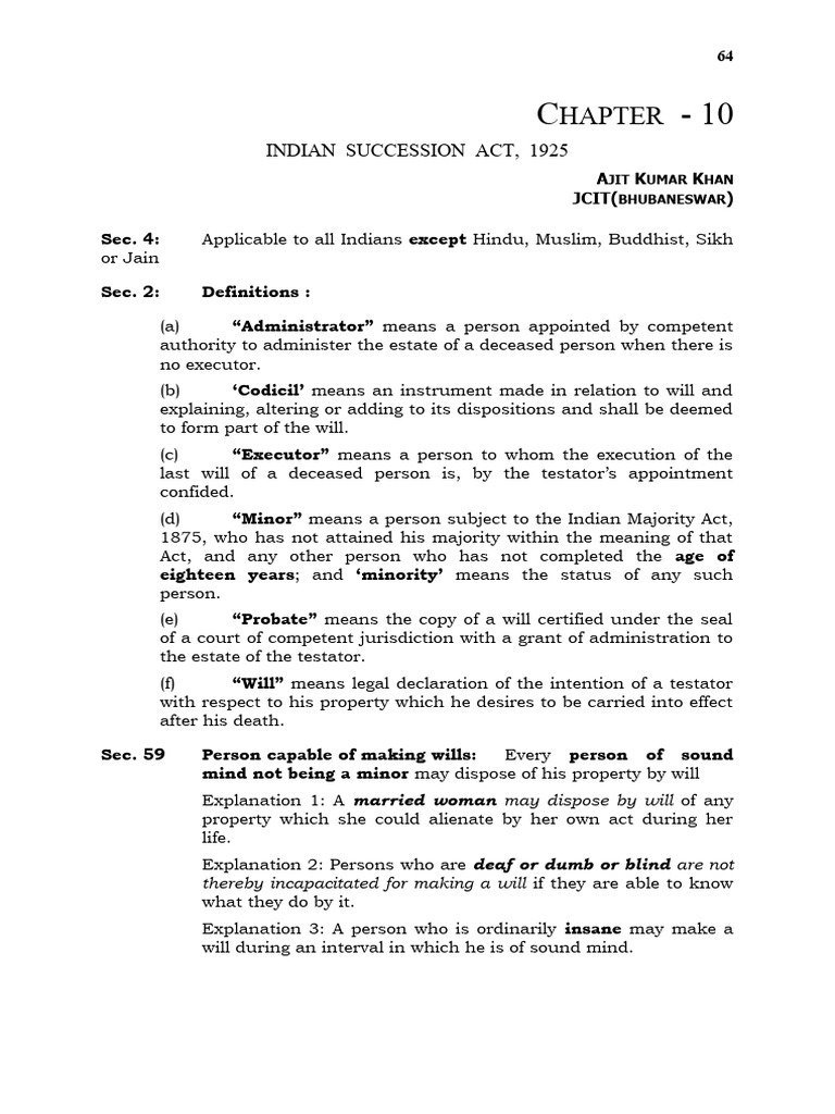 Overview of Indian Succession Act 1925 | PDF | Will And Testament ...