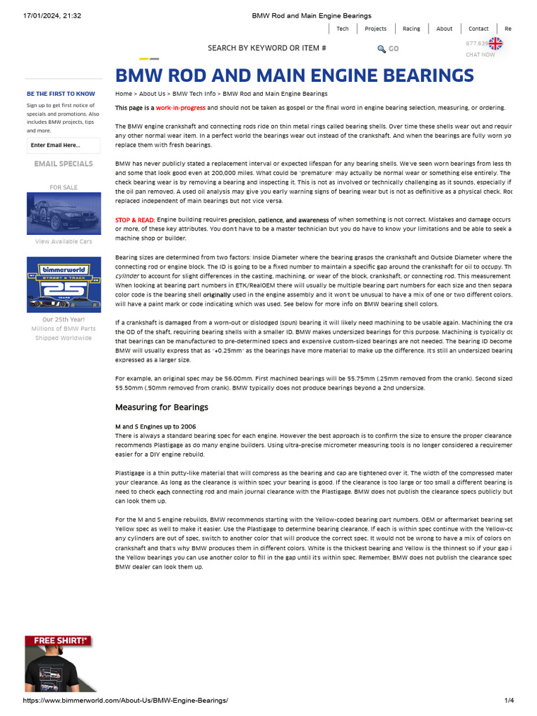 BMW Rod and Main Engine Bearings | PDF | Bearing (Mechanical ...