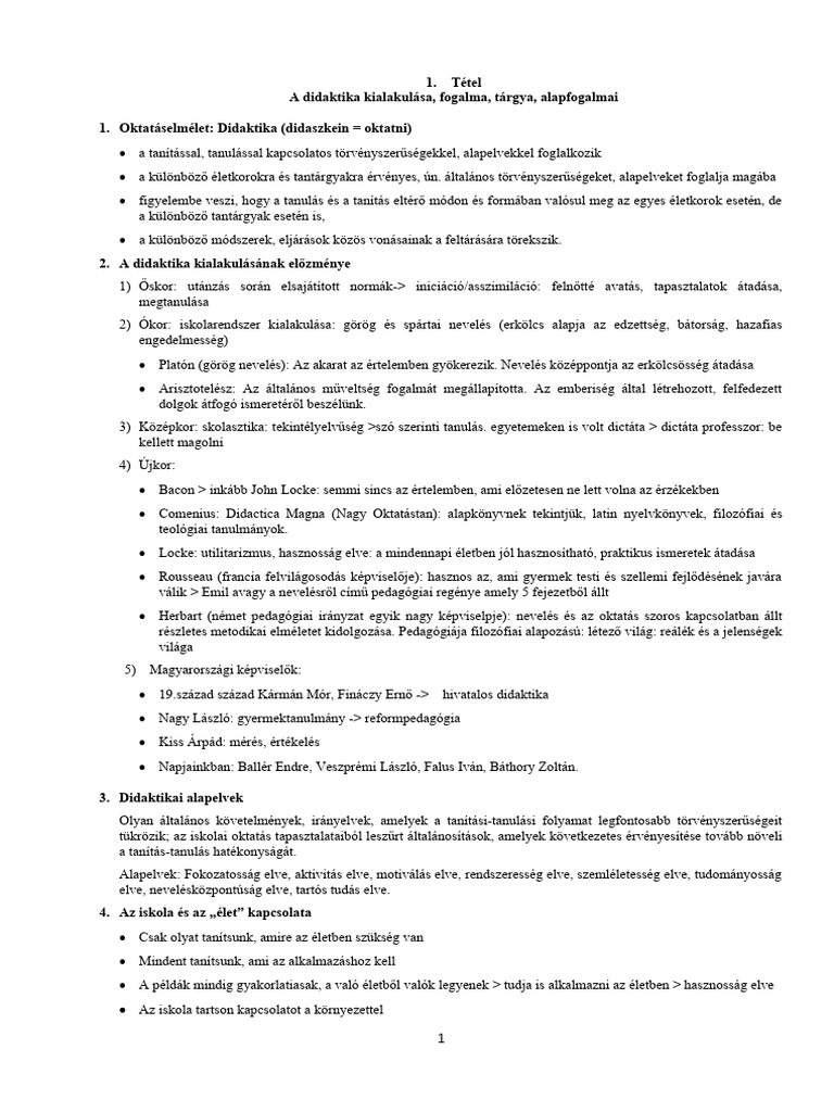 Didaktika Tételek Nyomtatni | PDF