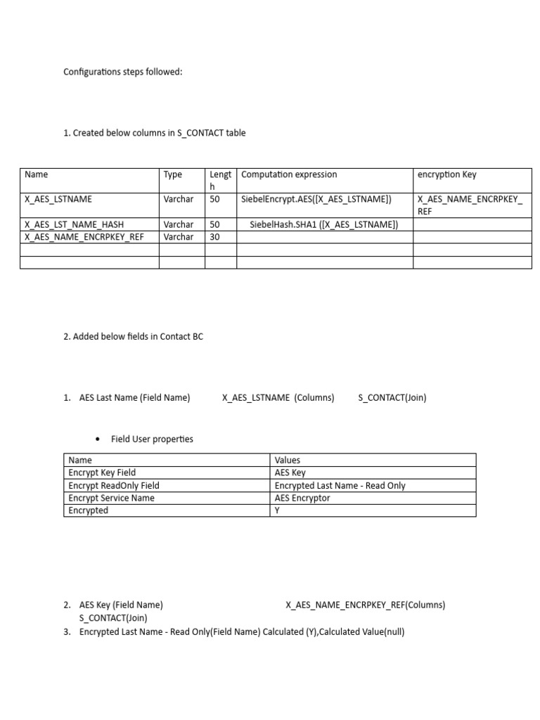 AES Encryption Setup in S_CONTACT Table | PDF