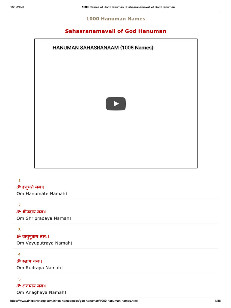 1000 Names of Lord Hanuman | PDF | Computers