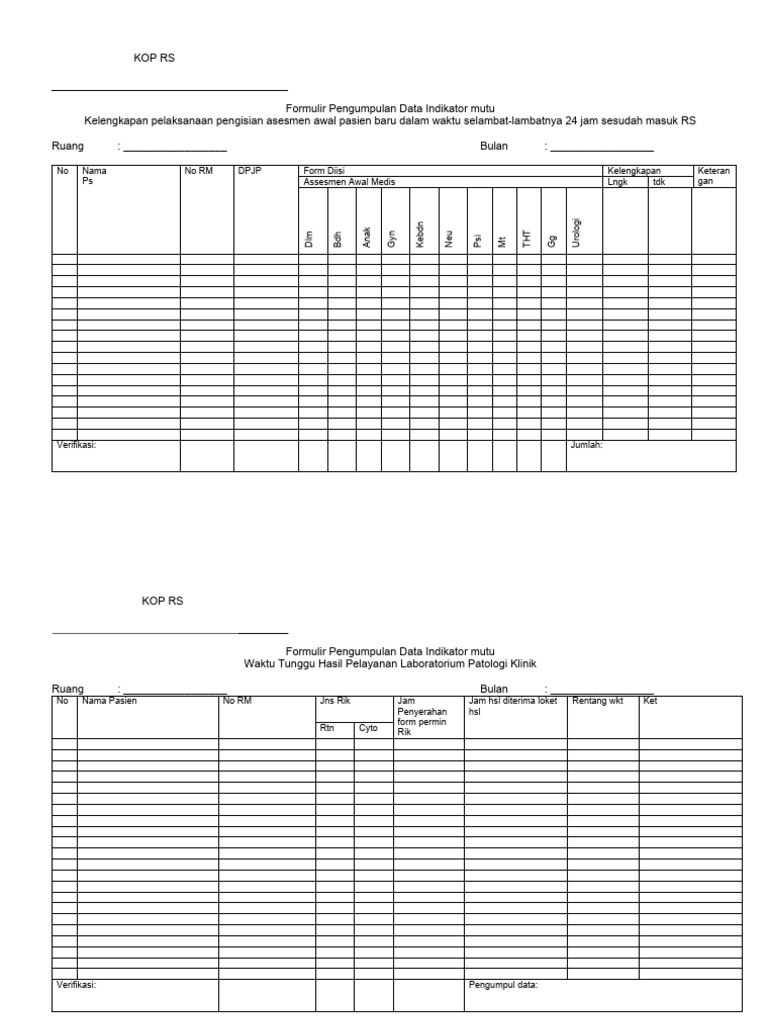 Formulir-Formulir Pengumpulan Data Indikator Mutu | PDF