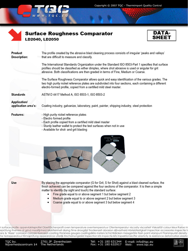 Surface Roughness Comparator Overview | PDF | Legal Liability | Abrasive