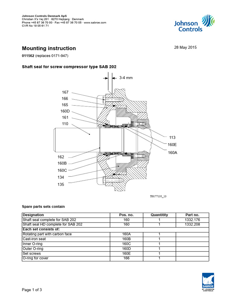 SAB 202 Compressor Shaft Seal Guide | PDF | Screw | Piston