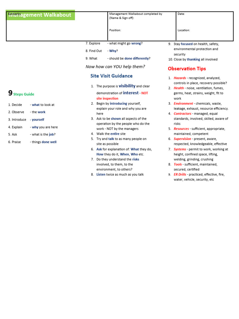 Site Visit and Observation Guide | PDF | Risk | Safety