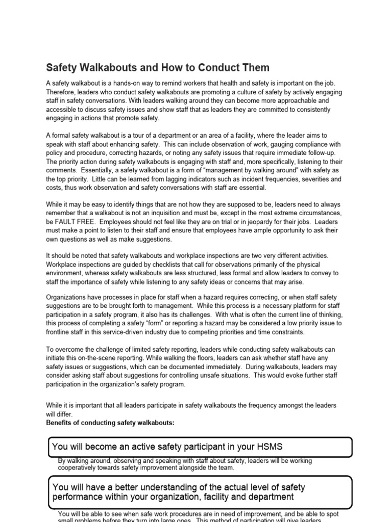 Safety Walkabouts and How To Conduct Them | PDF | Safety | Employment