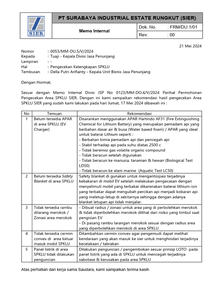 Pengecekan SPKLU SIER | PDF