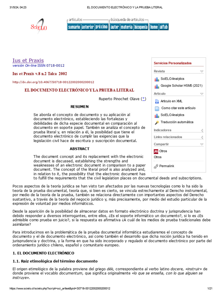Documento Electrónico y Prueba Legal | PDF | Información | Escritura