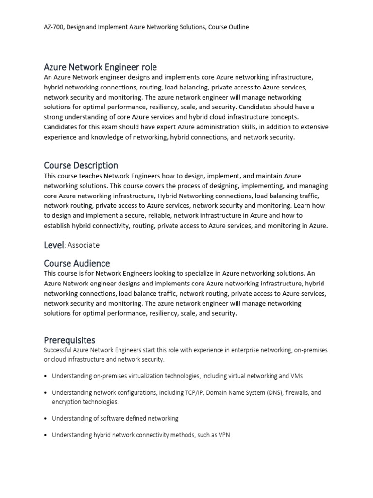 Azure Networking Solutions Course Outline | PDF | Computer Network | Microsoft Azure