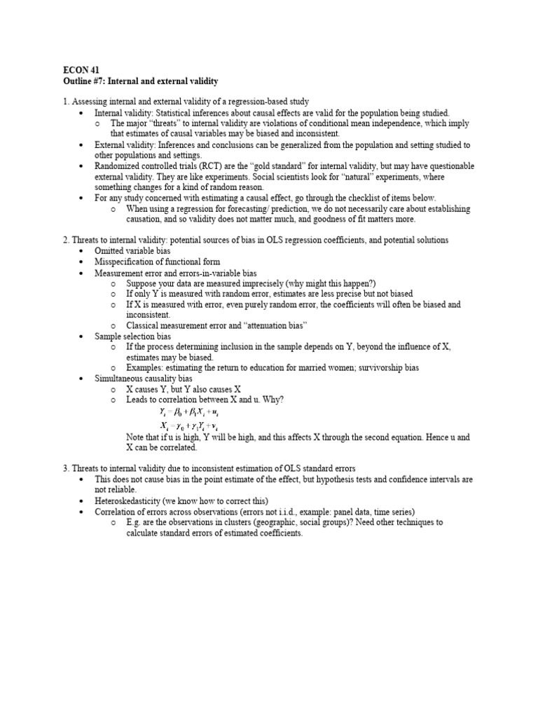 Handout - 7 - Threats To Validity | PDF | Validity (Statistics) | Errors And Residuals