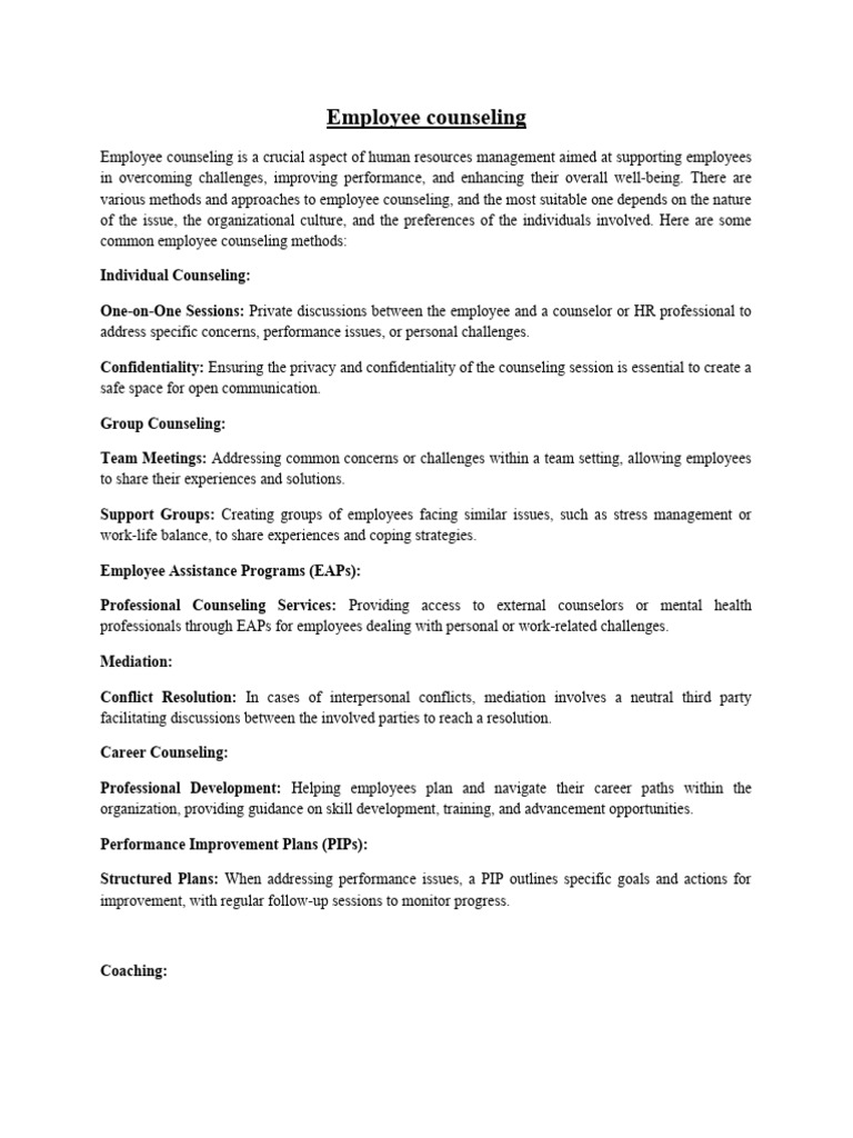 Employee Counseling Methods Explained | PDF | Id | Collective Bargaining