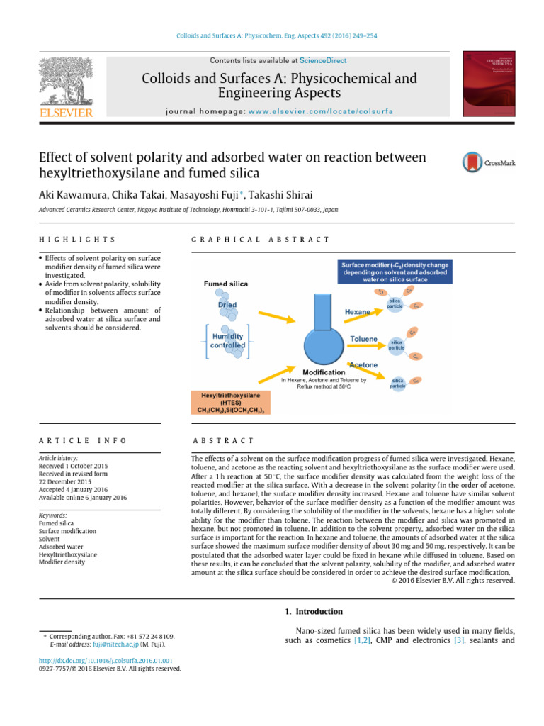 Effect of Solvent Polarity and Adsorbed Water on Reaction Between Hexyltriethoxysilane and Fumed ...
