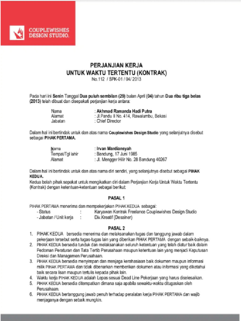 Content Contoh Surat Kontrak Kerja Freelance | PDF