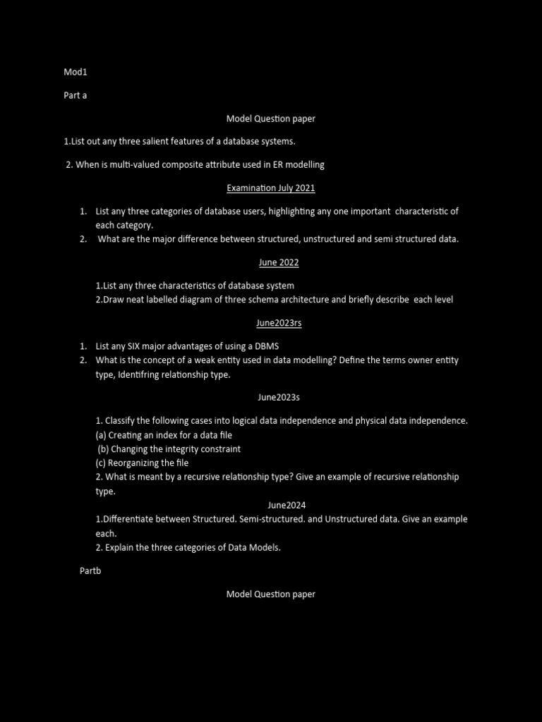 Mod1previous Year | PDF | Data Model | Databases