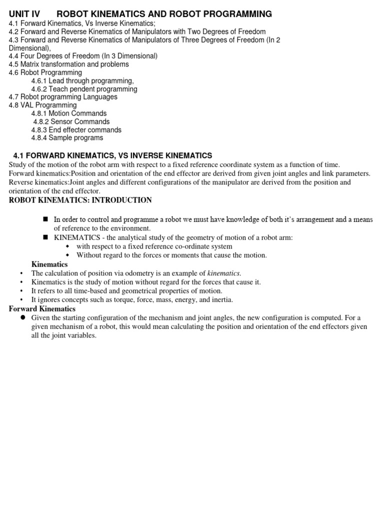 Unit 2 2nd Part | Download Free PDF | Kinematics | Robotics