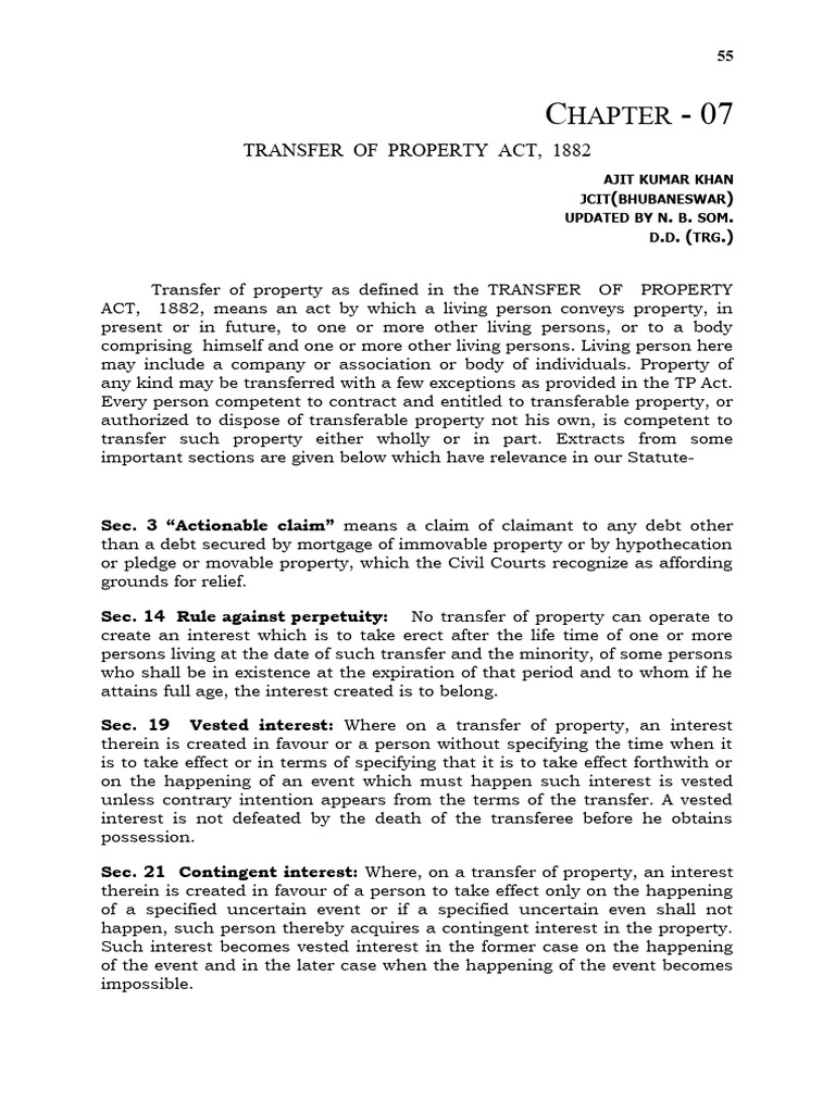 Overview of the Transfer of Property Act | PDF | Mortgage Law | Lease