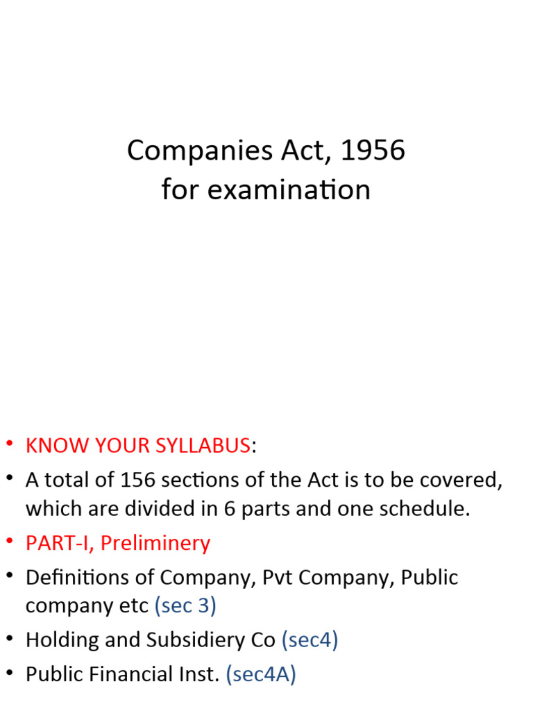Companies Act 1956: Key Sections Overview | PDF | Dividend | Liquidation