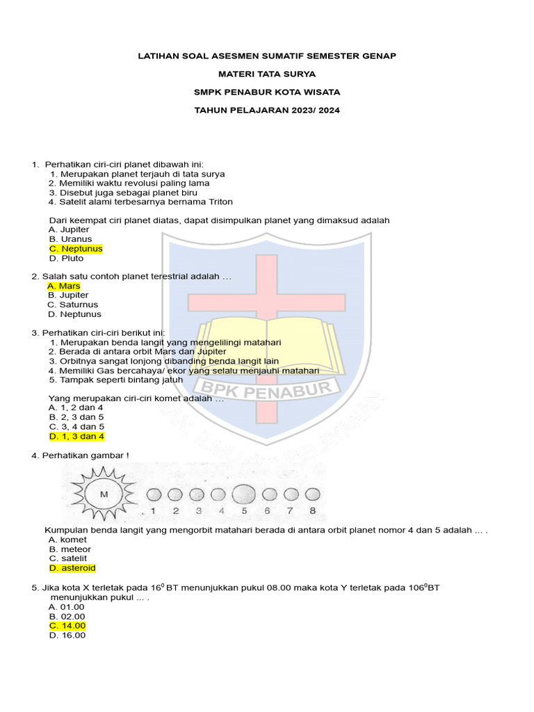 Latihan Soal - Ass Genap - Tata Surya | PDF
