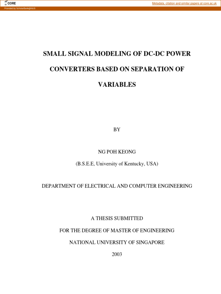 Small Signal Modeling of DC-DC Power Converters Based On Separation of Variables | PDF ...