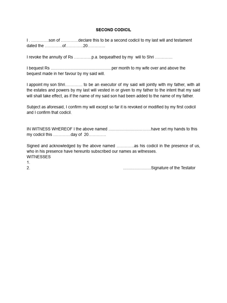 Second Codicil to Last Will | PDF | Law